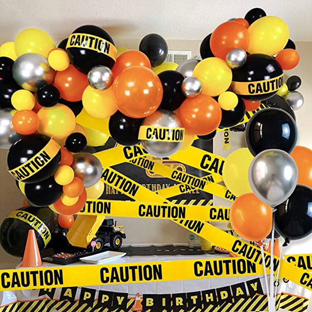 107PCS Excavator Theme Birthday Party Decoration Orange Black Latex ...