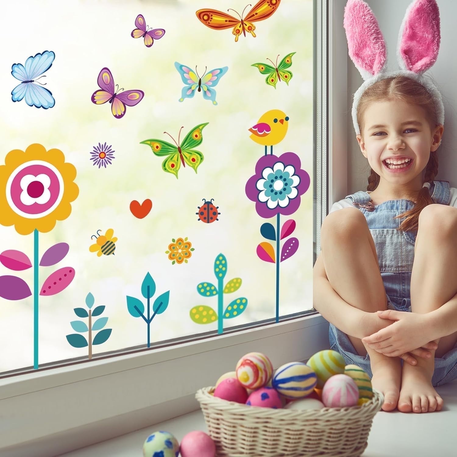 107PCS Spring Flower & Butterfly Window Clings Decals for Kids ...