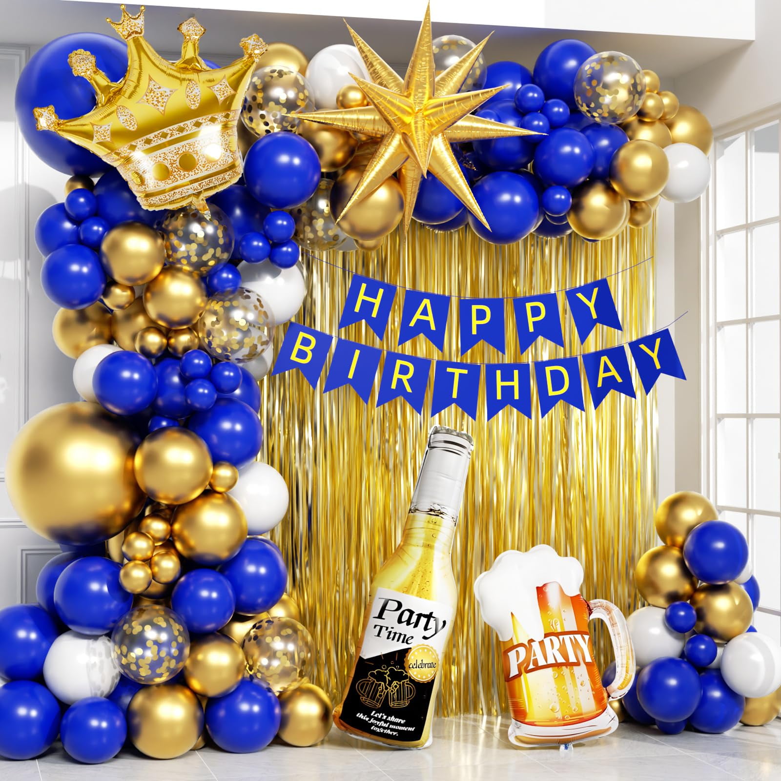 107pcs Royal Blue Gold IFF17 Birthday Party Decorations with Happy ...