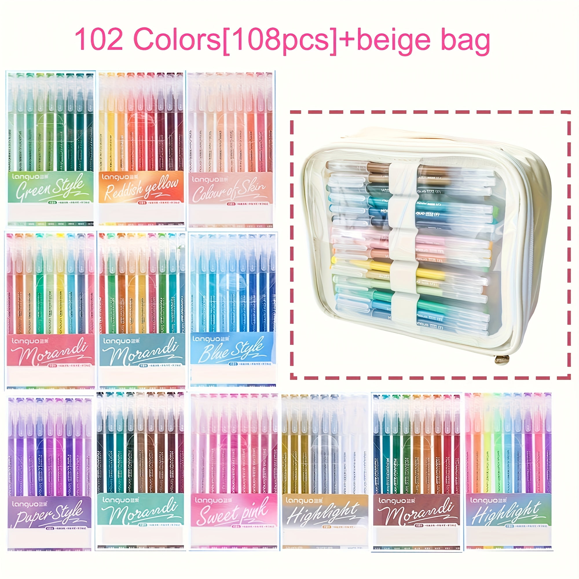 108/168 Color Acrylic Gel Pen Set, 0.6mm Fine Tip Pens for Drawing ...