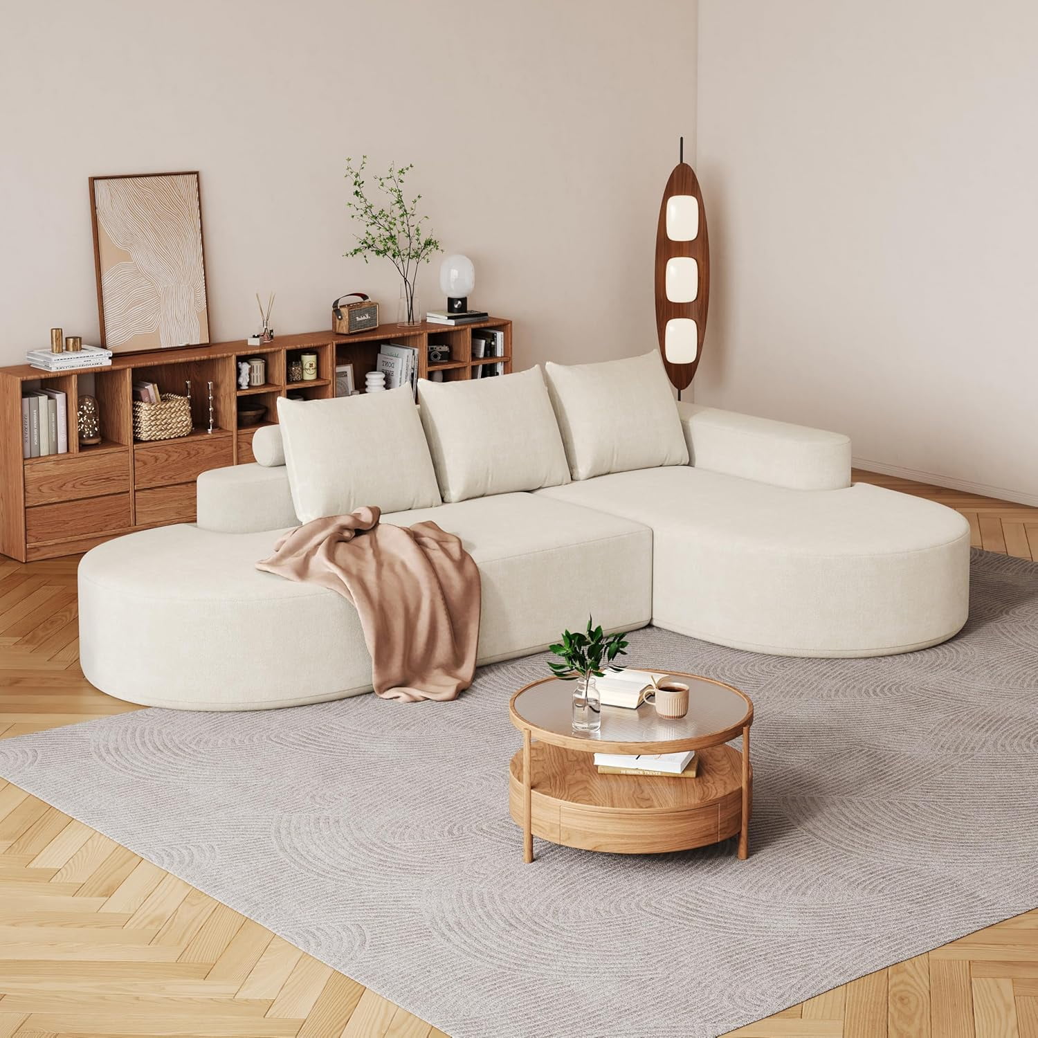 108.5" Curved Sectional Sofa with Right Chaise, Modern L-Shaped ...