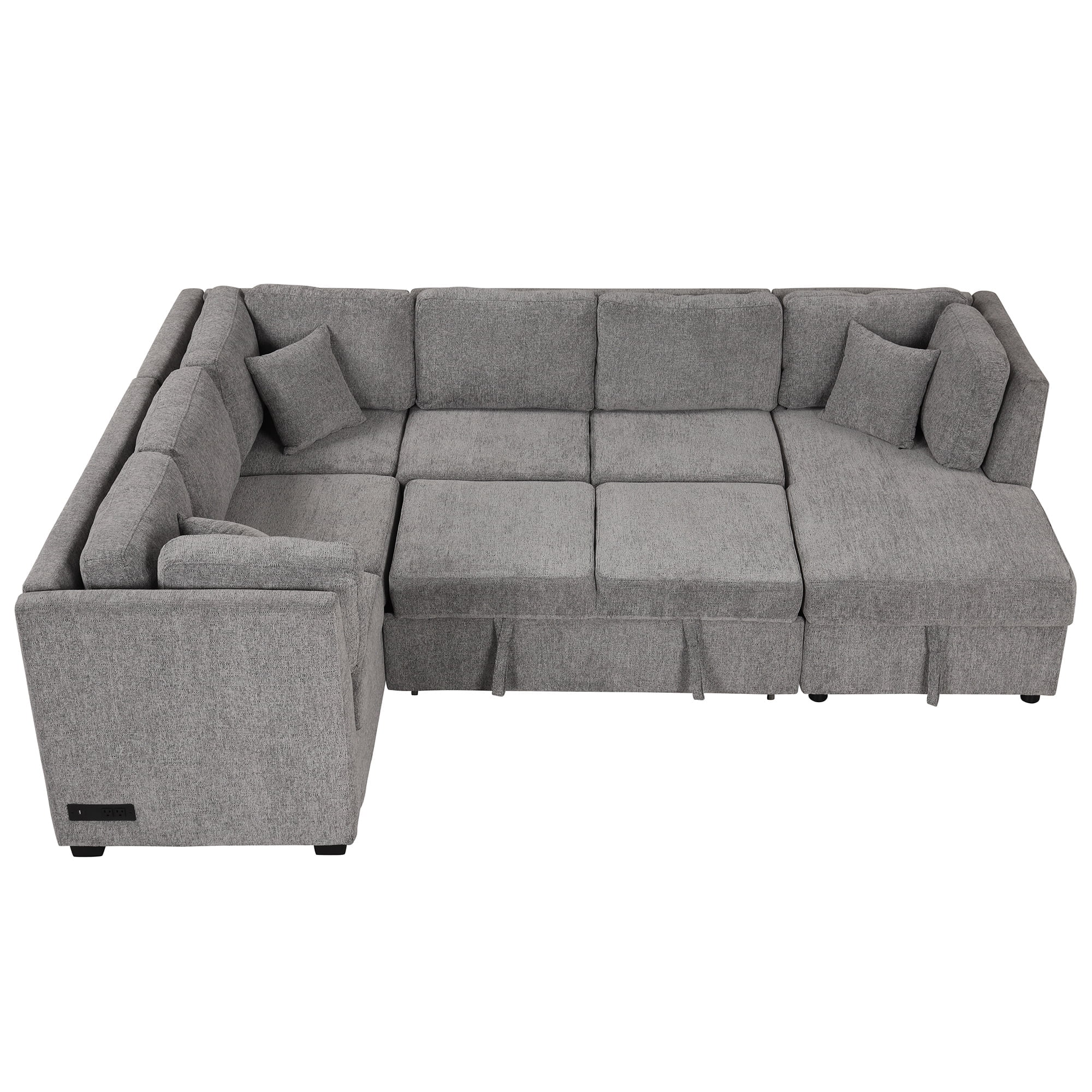 108.6 inches U-shaped Sectional Sofa Pull out Sofa Bed with Two USB ...