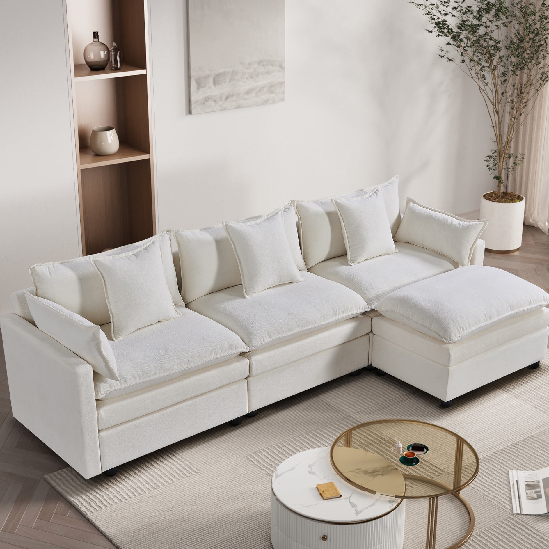 108.66" Chenille L-shaped Sectional With Convertible Chaise And ...