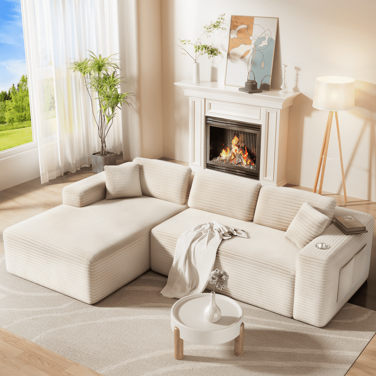 108” Cloud Modular Sectional Sofa - Deep Seat, Corduroy Boneless Design ...
