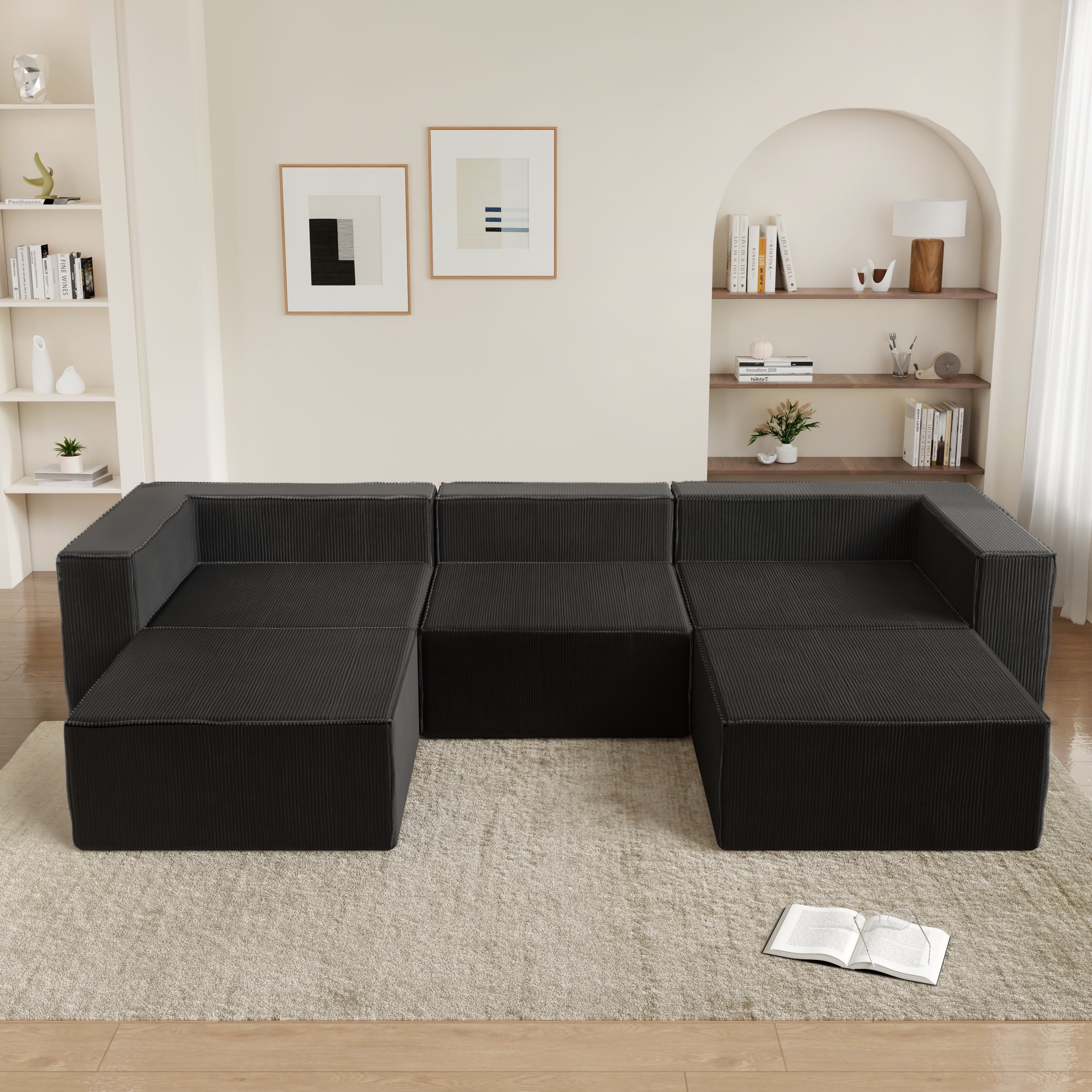 108" Compression Module Couch,Luxury Corduroy Three-seater with Two ...