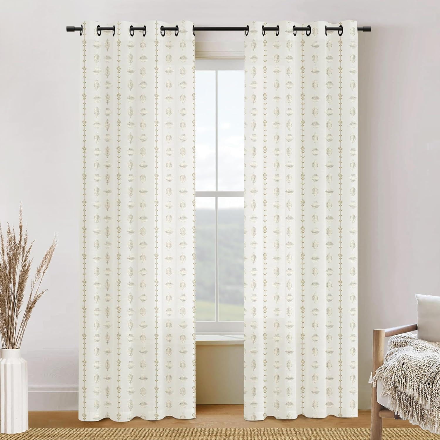 108 Inch Curtains Long,Sheer Pattern Floral Light Filtering Farmhouse ...