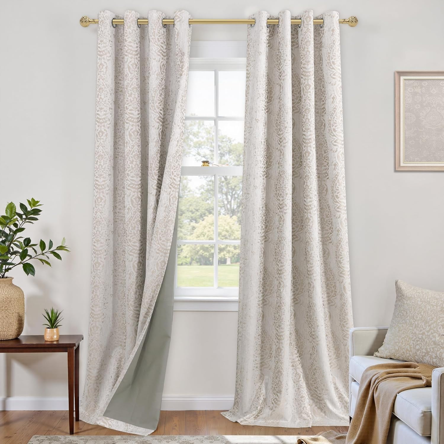 108 Inch Extra Long Blackout Curtains,Damask Patterned Black Out Room ...