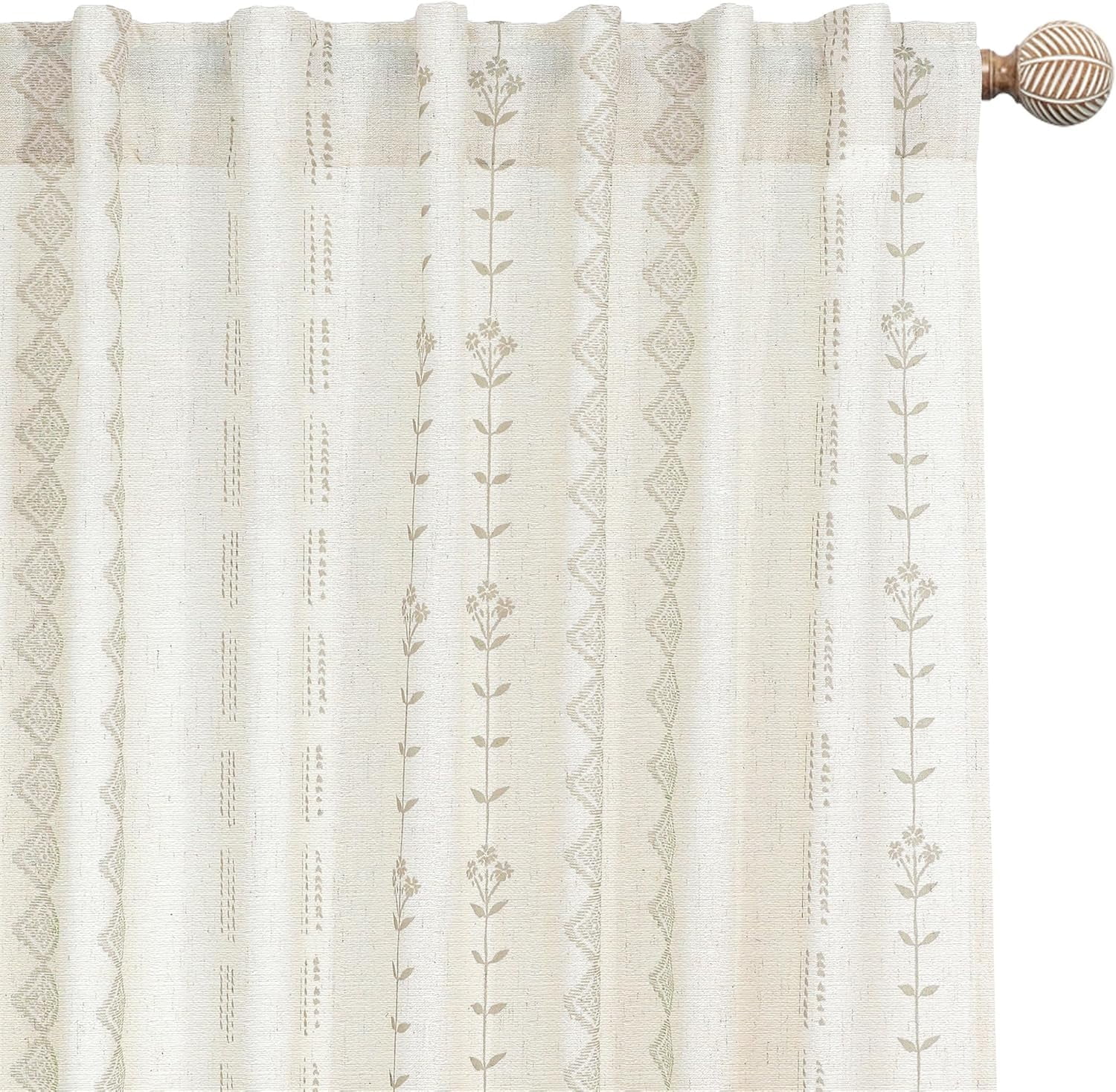 108 inch Extra Long Boho Floral Curtains, Semi Sheer 9FT Linen Pleated ...