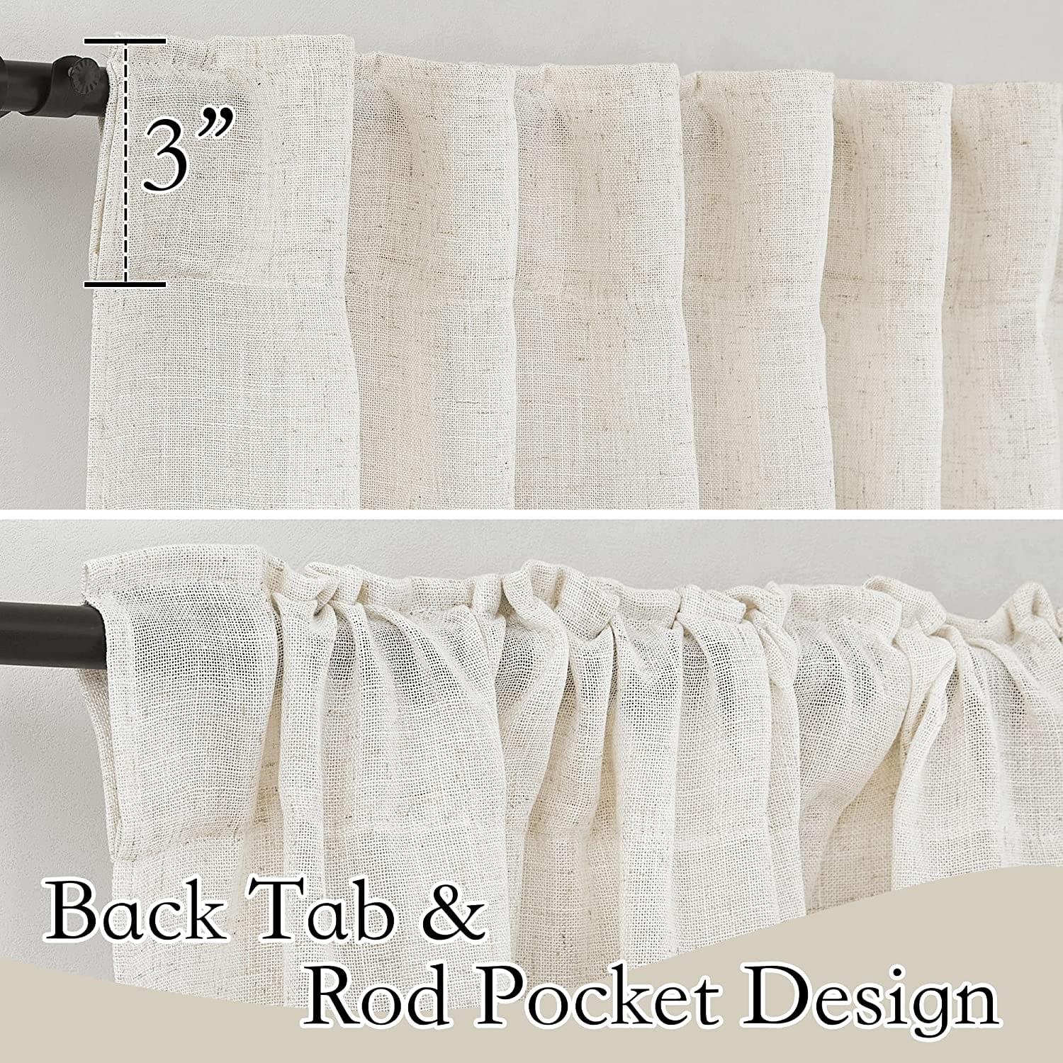 108 Inch Flax Linen Blend Curtains - Semi Sheer Light Filtering Drapes ...