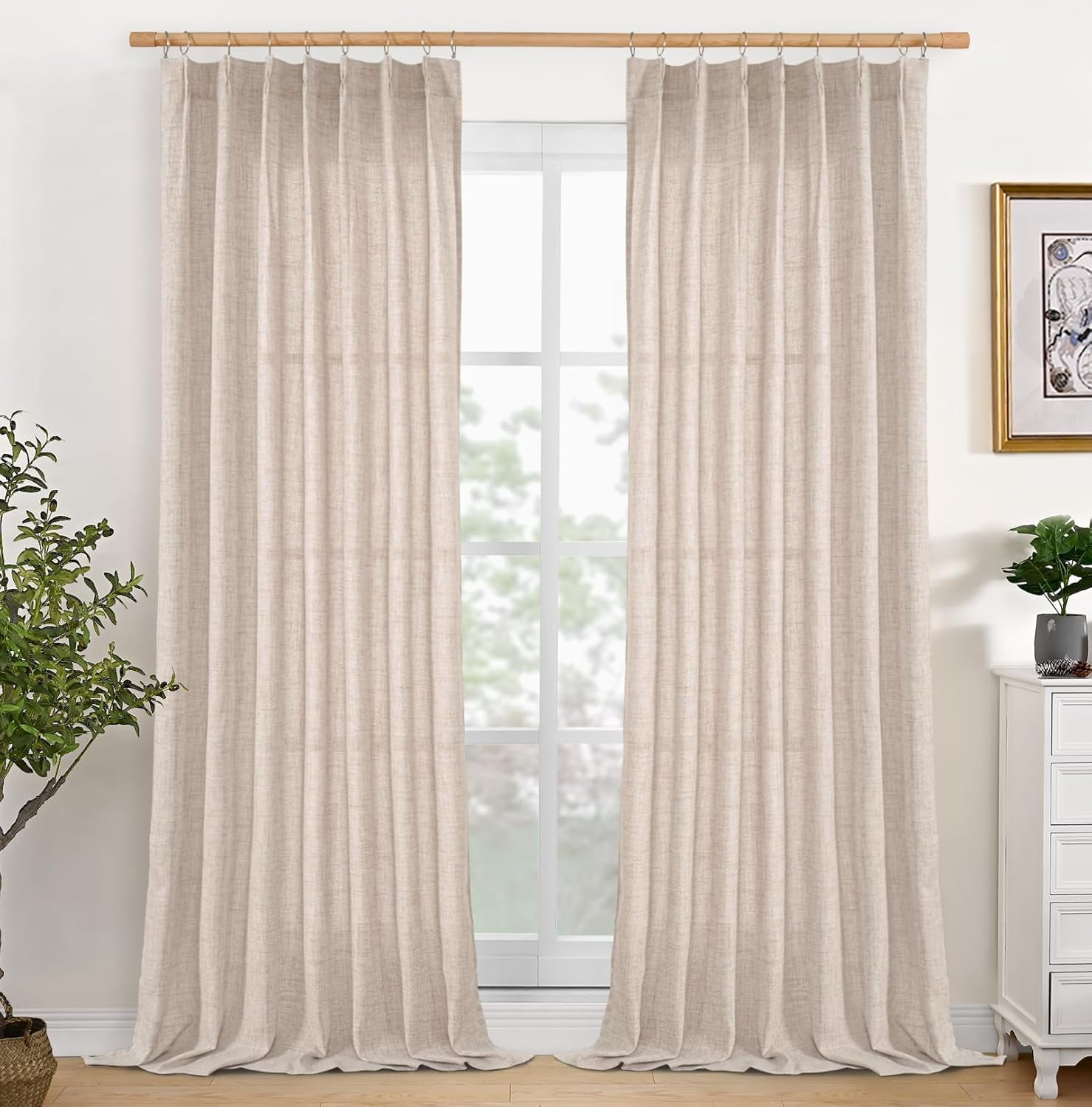108 Inch Length Linen Curtains Pinch Pleated Light Filtering Drapes for ...