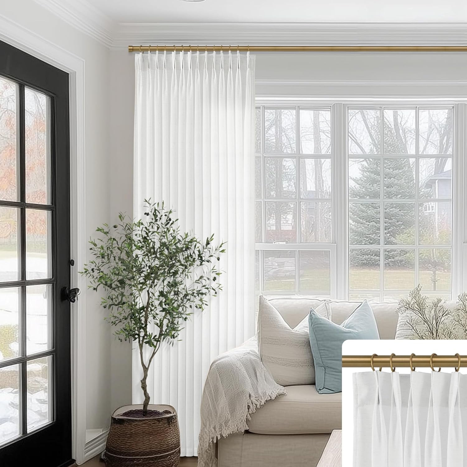 108 Inch Long White Linen Sheer Curtains for Track System Ceiling Mount ...