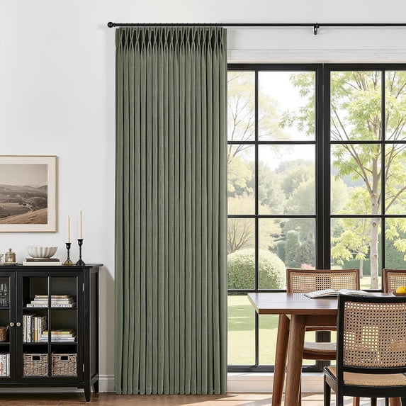 108 Inch Pinch Pleated Semi Sheer Linen Curtains 2 Panels Sage Green ...
