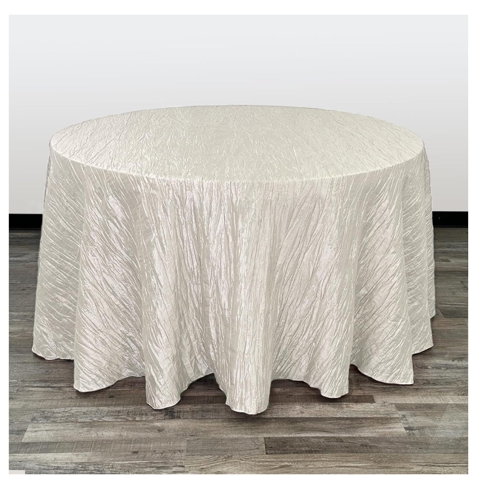 - 108 Inch Round Crinkle Taffeta Tablecloth - Ivory, Crushed Shiny ...