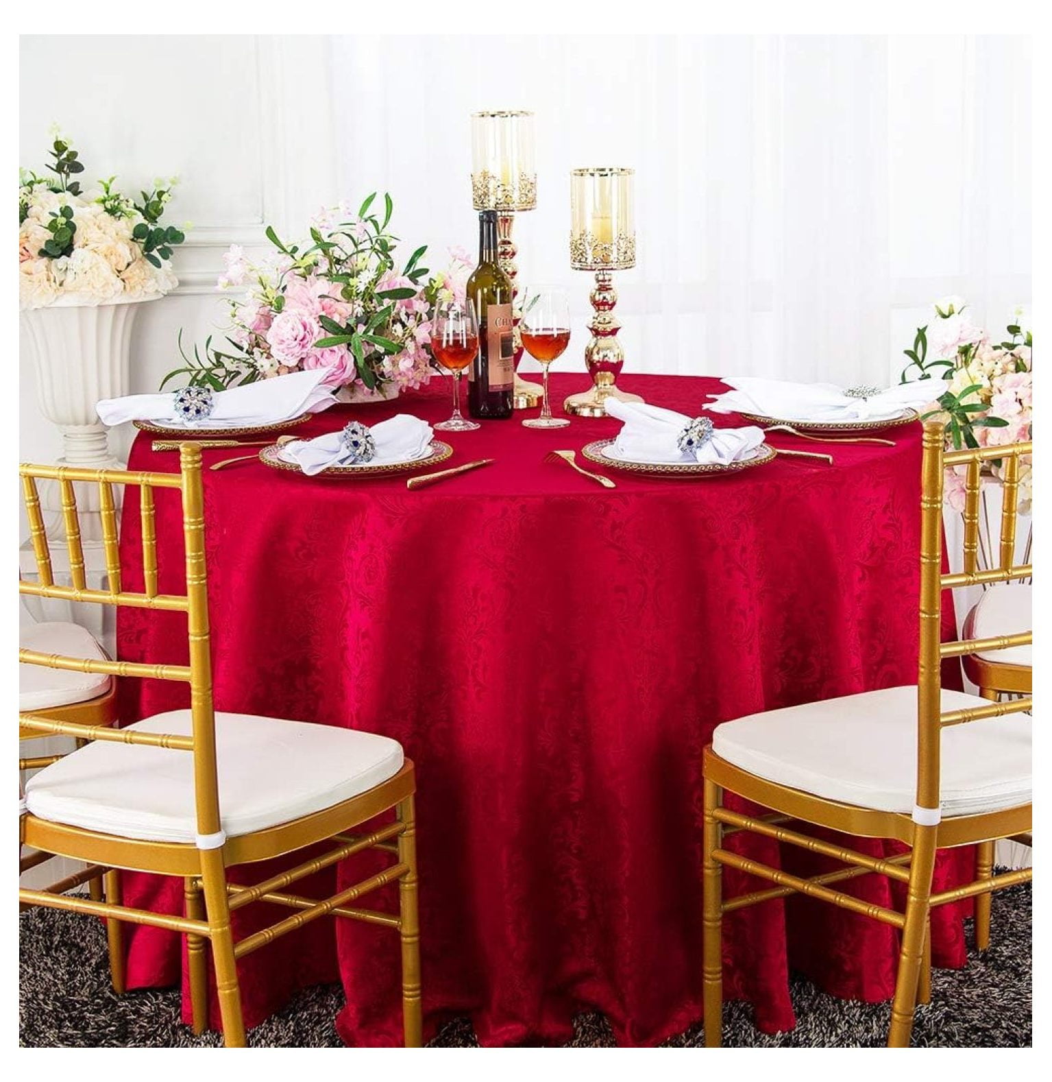 108 Inch Round Jacquard Damask Polyester Tablecloths Table Cover Linens ...