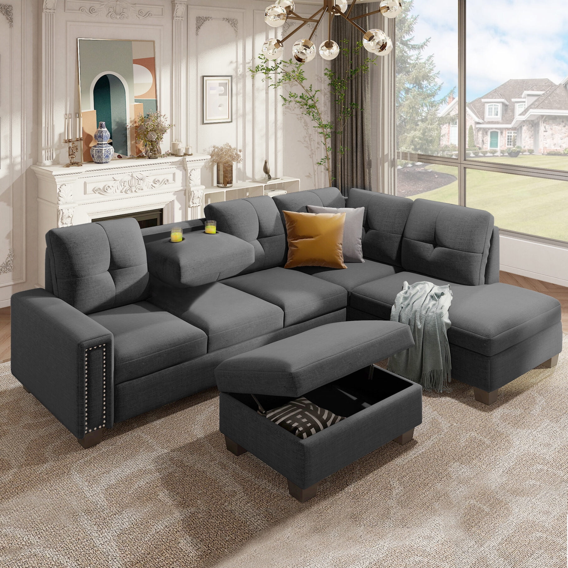 108" Large Modular Sectional Sofa, Modern Convertible L-Shape Couch ...