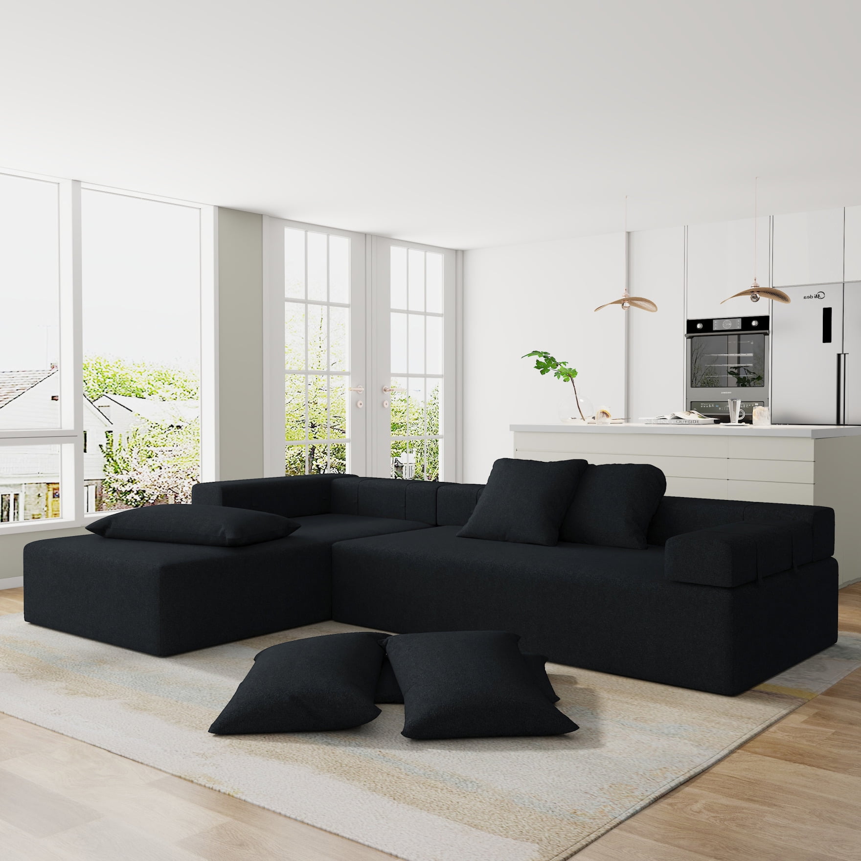 108" Large Modular Sectional Sofa, Modern L-Shaped Upholstered Couch ...