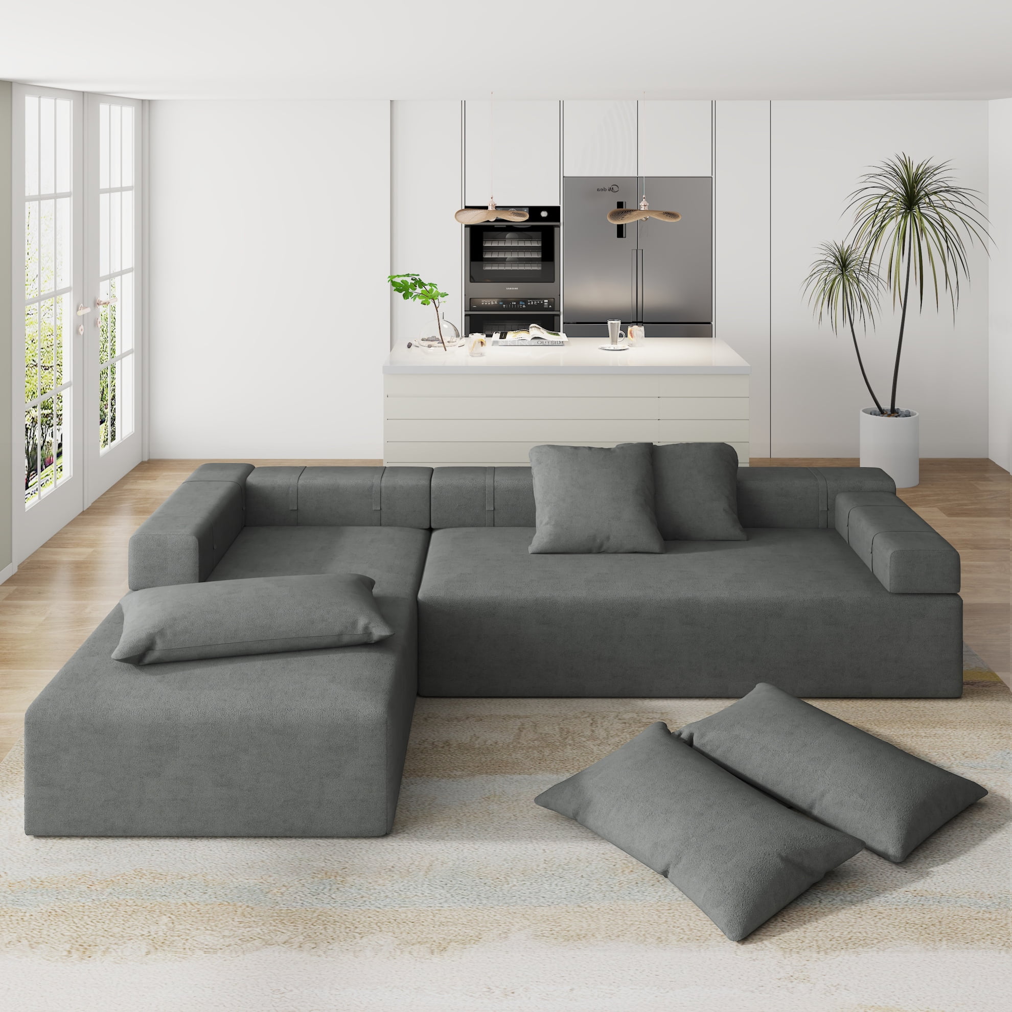 108" Large Modular Sectional Sofa, Modern L-Shaped Upholstered Couch ...