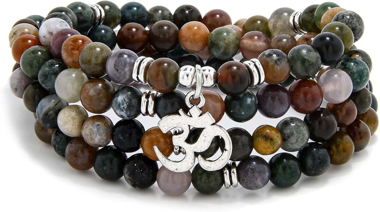 108 Mantra Mala Beads Bracelet Japa Mala Necklace with Om Symbol Charm ...