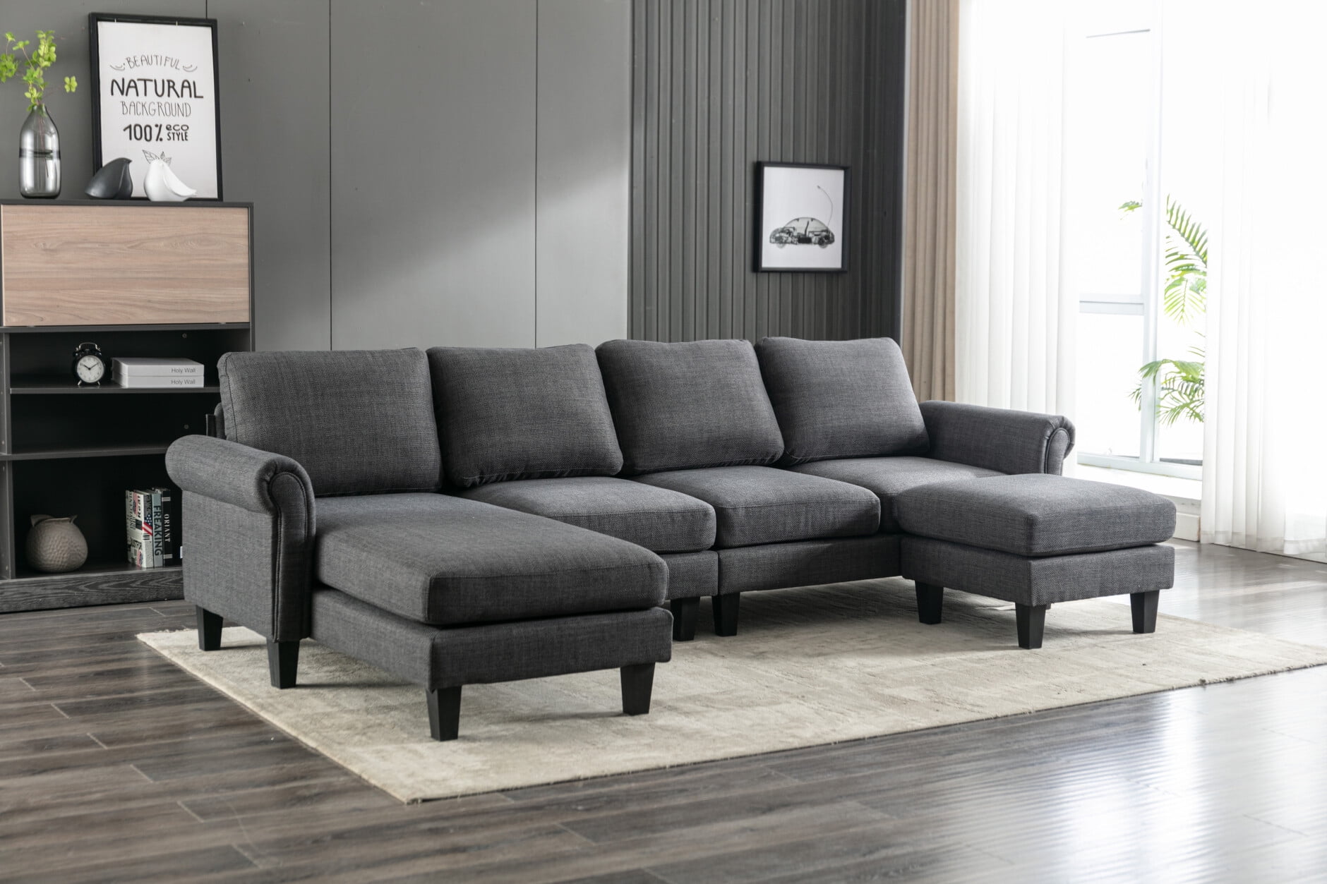 108" Modern Accent Sofa, U-Shaped Sectional Sofa with Reversible Chaise ...