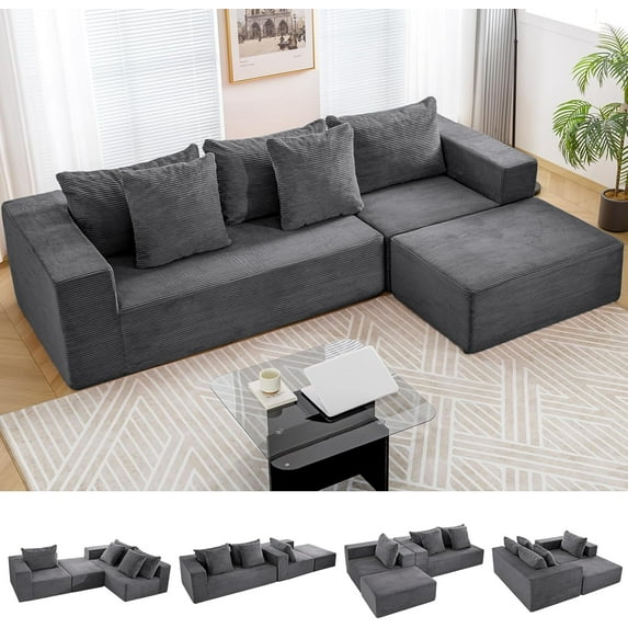 108" Modular Cloud Sectional Couch with Deep Seat, Boneless Sofa with ...