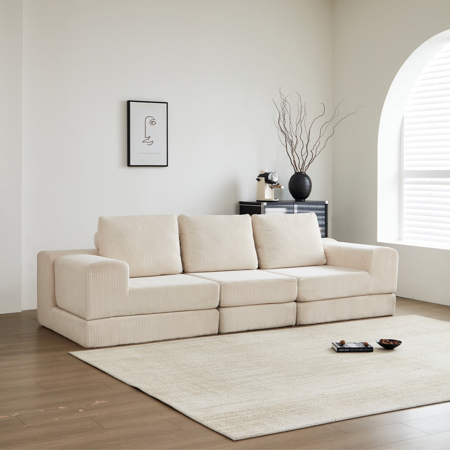 108'' Modular Sectional 3-Seater Cloud Sofa,Corduroy Convertible Sofa ...