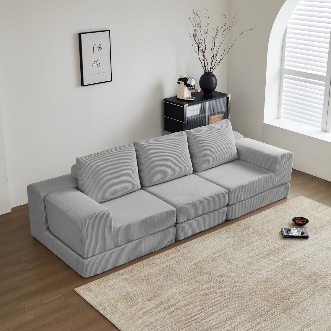 108'' Modular Sectional 3-Seater Cloud Sofa,Corduroy Convertible Sofa ...