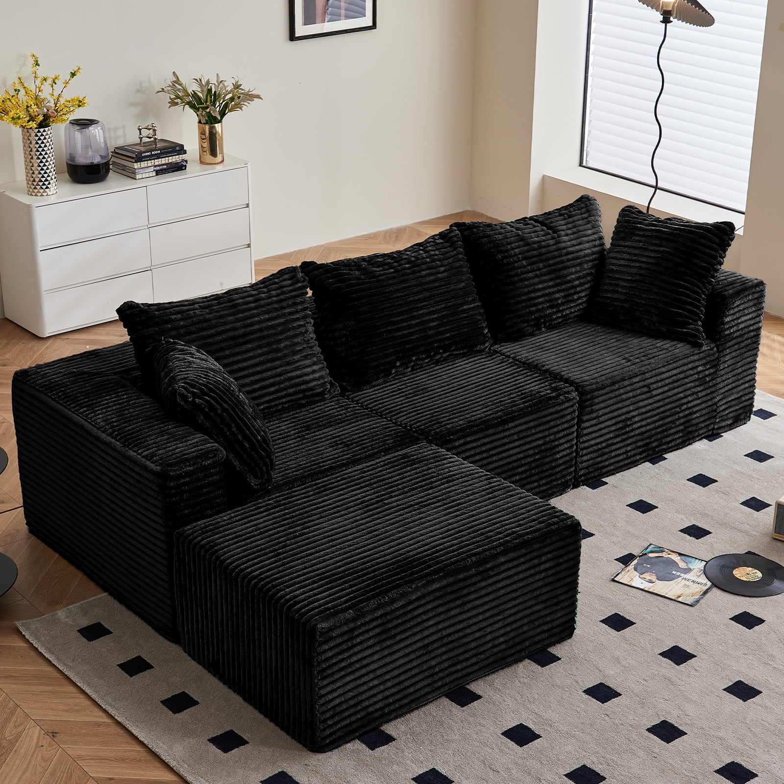 Cozylore, Modular Sectional Sofa, 108", No Assembly Required, Black ...