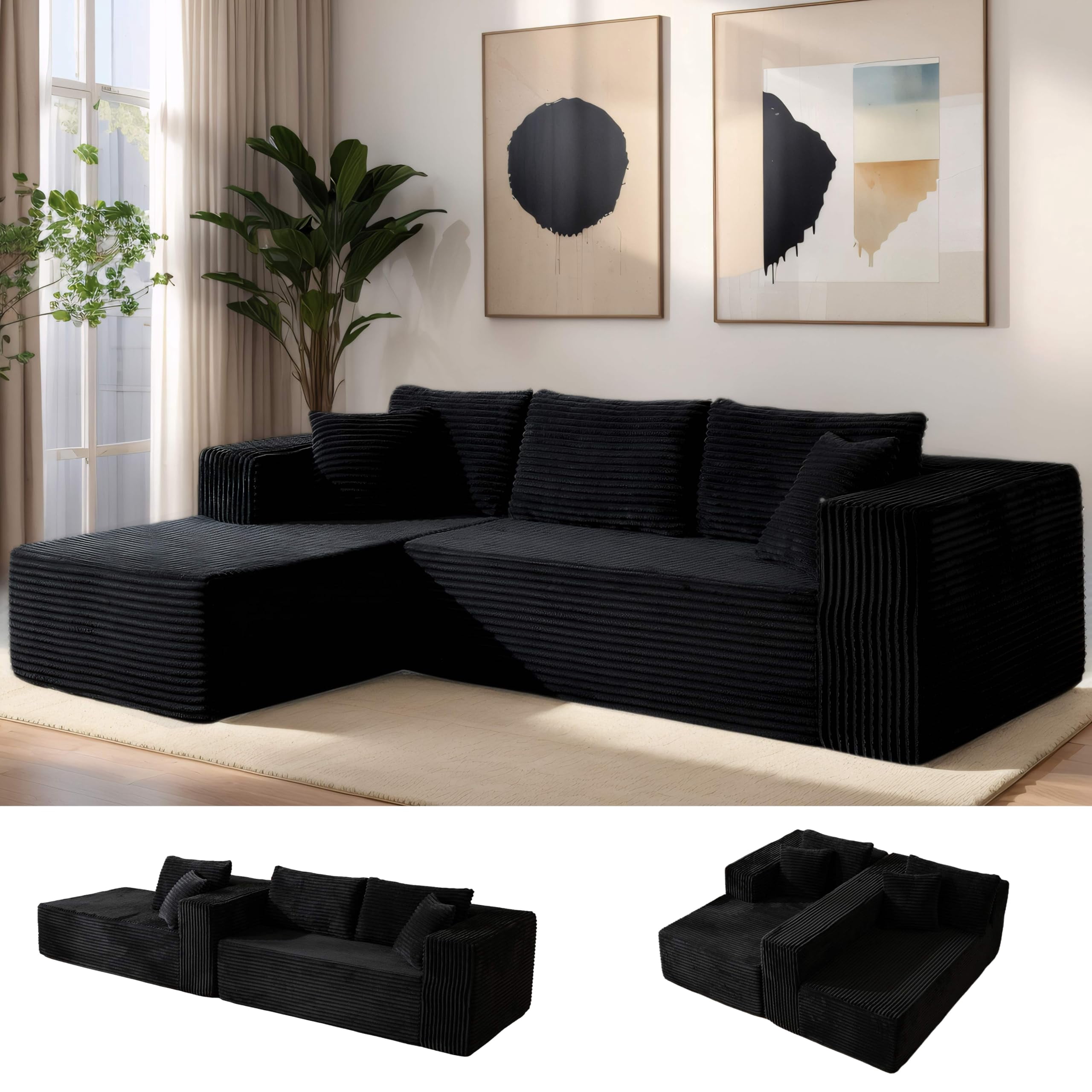 108”No Assembly Compression Boneless in a Box Cloud Sectional Couches ...