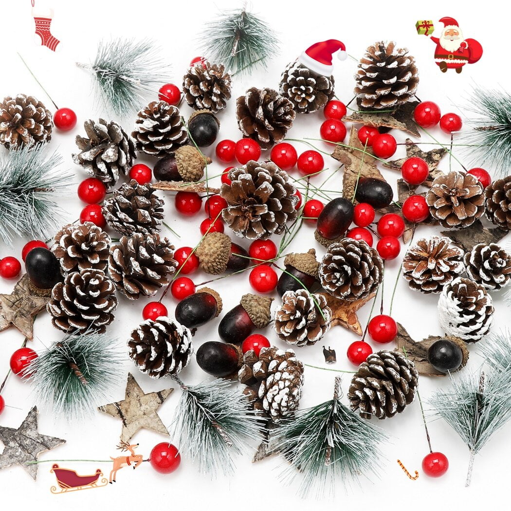 108-Pack Artificial Pine Needles Cones Set, Fake Pine Branch Acorns Red ...