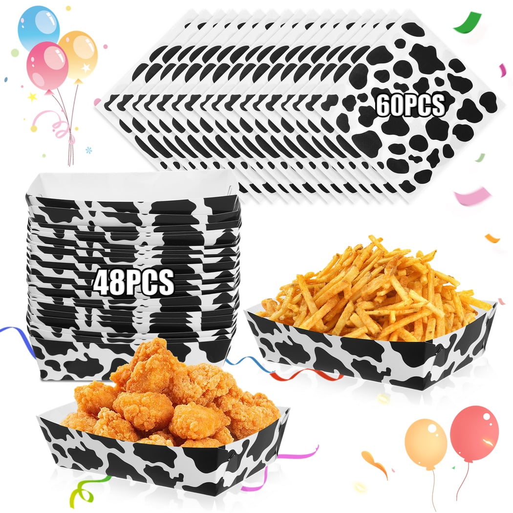 108-Pack Cow Print Party Supplies, 48 PCS Disposable Paper Food Trays ...