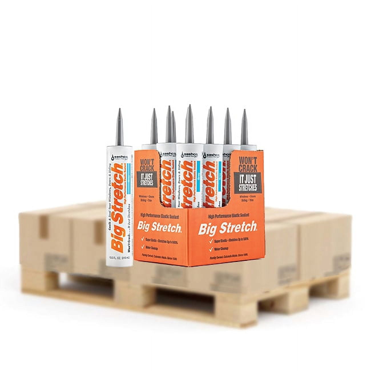 108-Pack of 10.5 oz Sashco 10010 Big Stretch Gray Water-Based ...