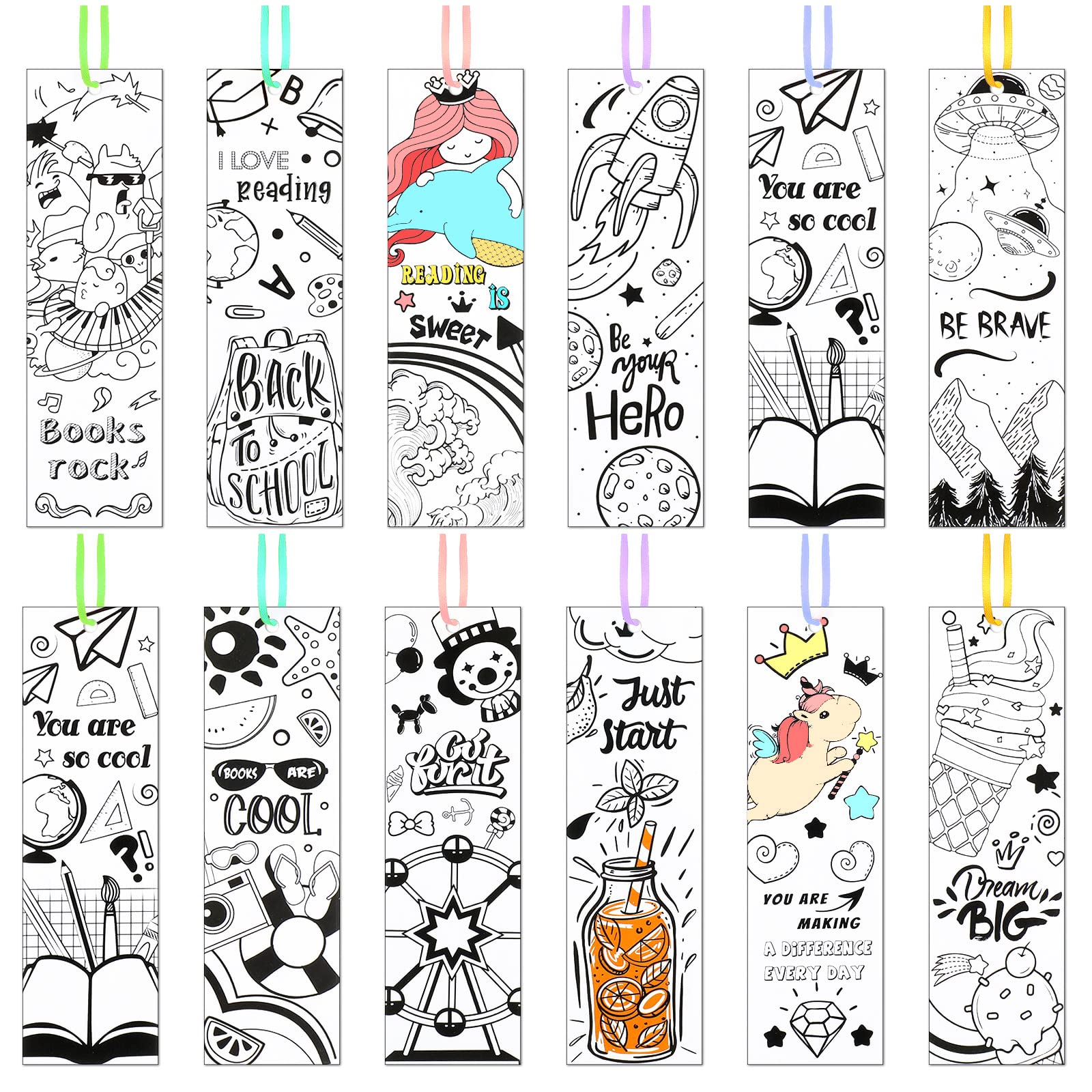 108 Pcs Color Your Own Bookmarks Inspirational Bookmarks for Kids ...