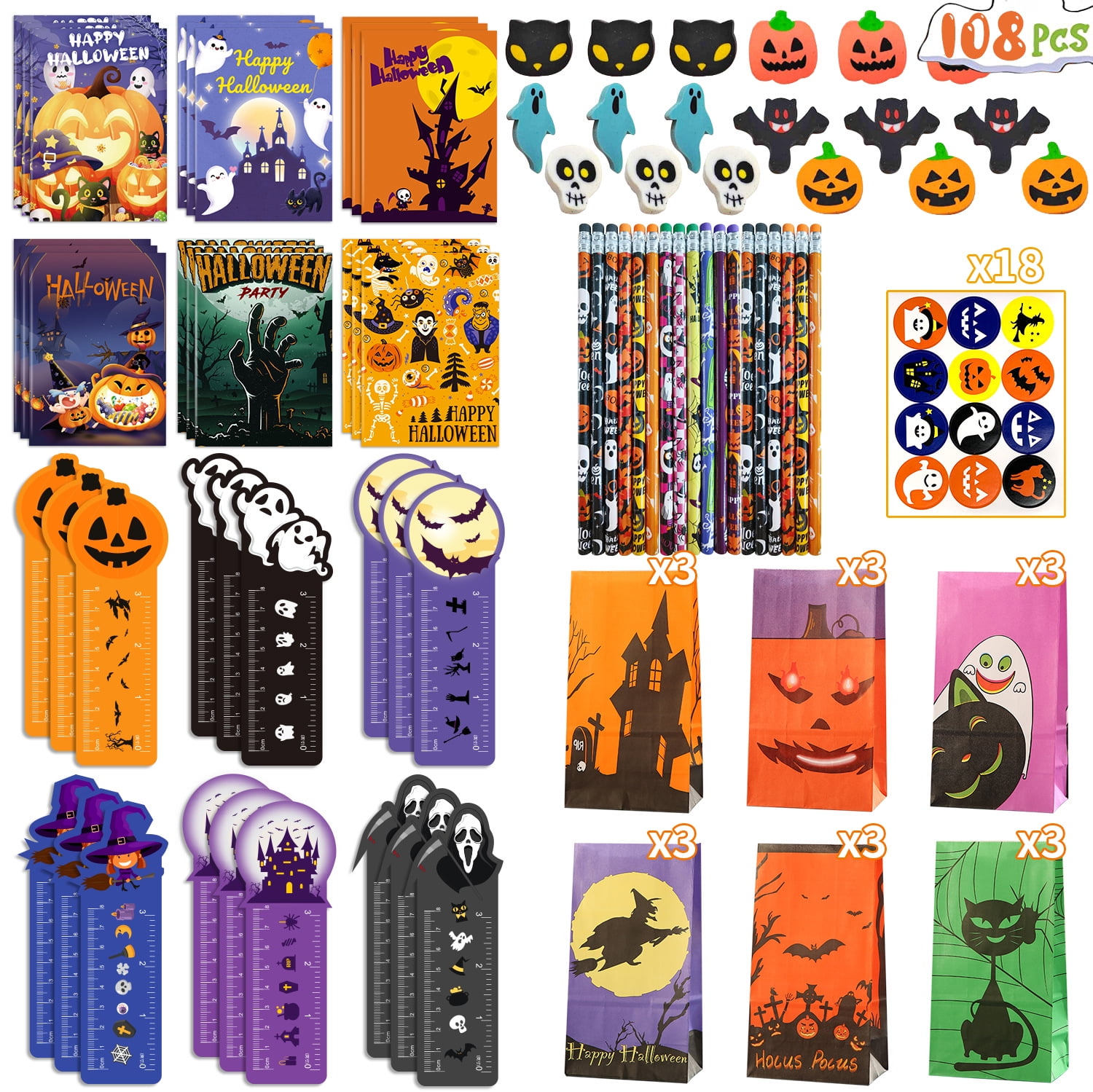 108 Pcs Halloween School Party Favor Halloween Stationery Set for Kids ...