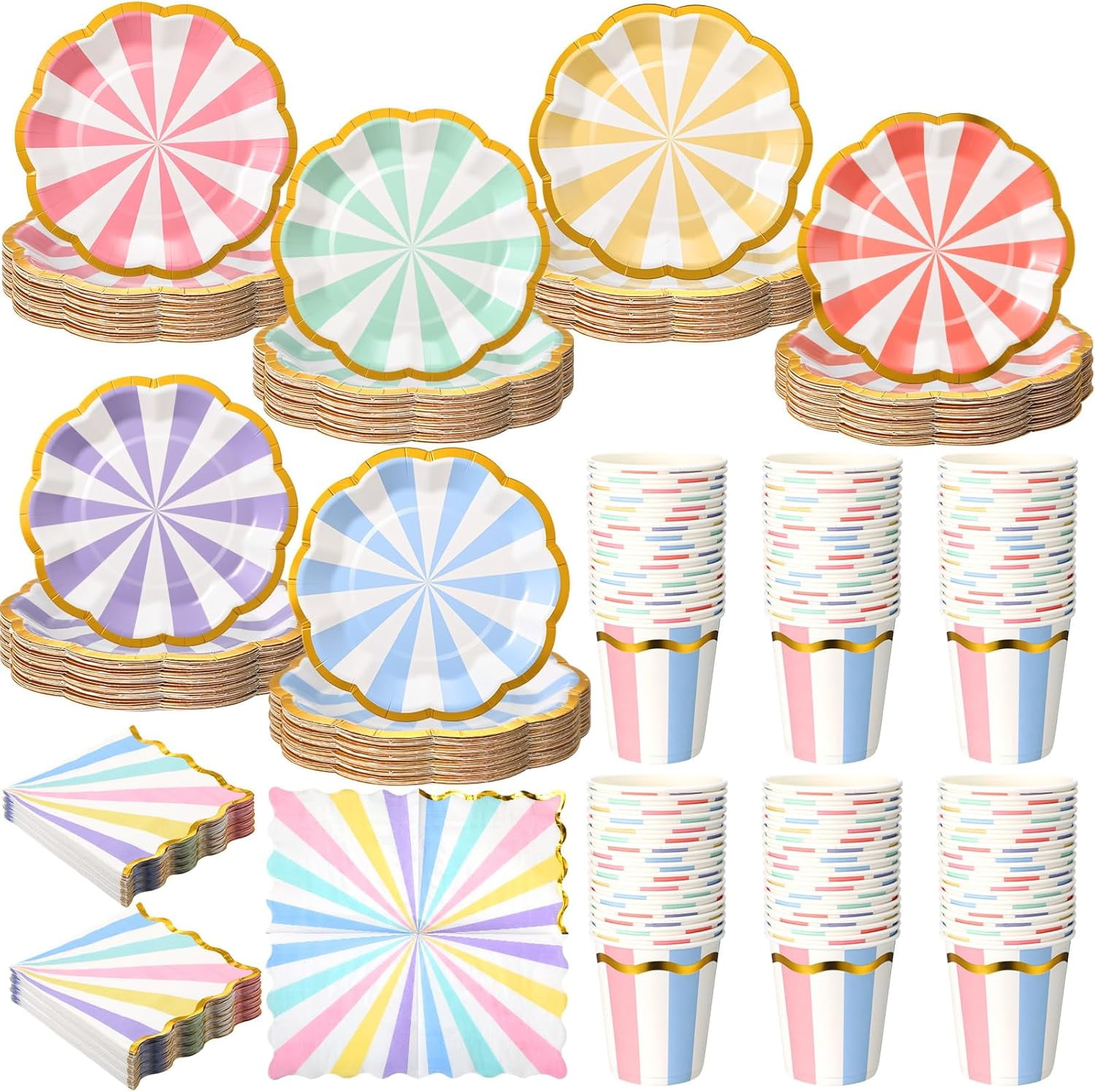 108 Pcs Pastel Striped Plates and Napkins Party Supplies Serve 36 Guest ...