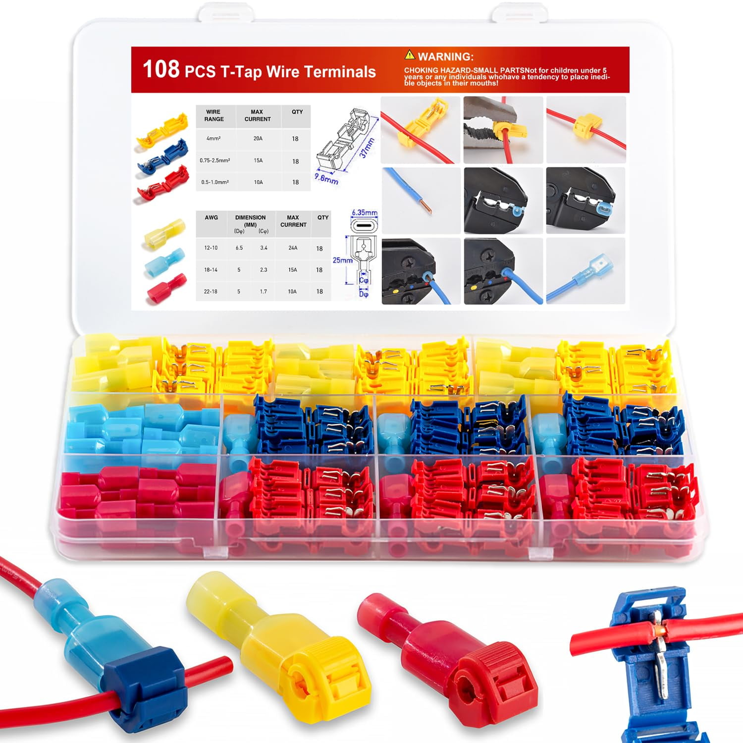 108 Pcs T-Tap Wire Connectors Kit, Quick Splice Self-Stripping ...