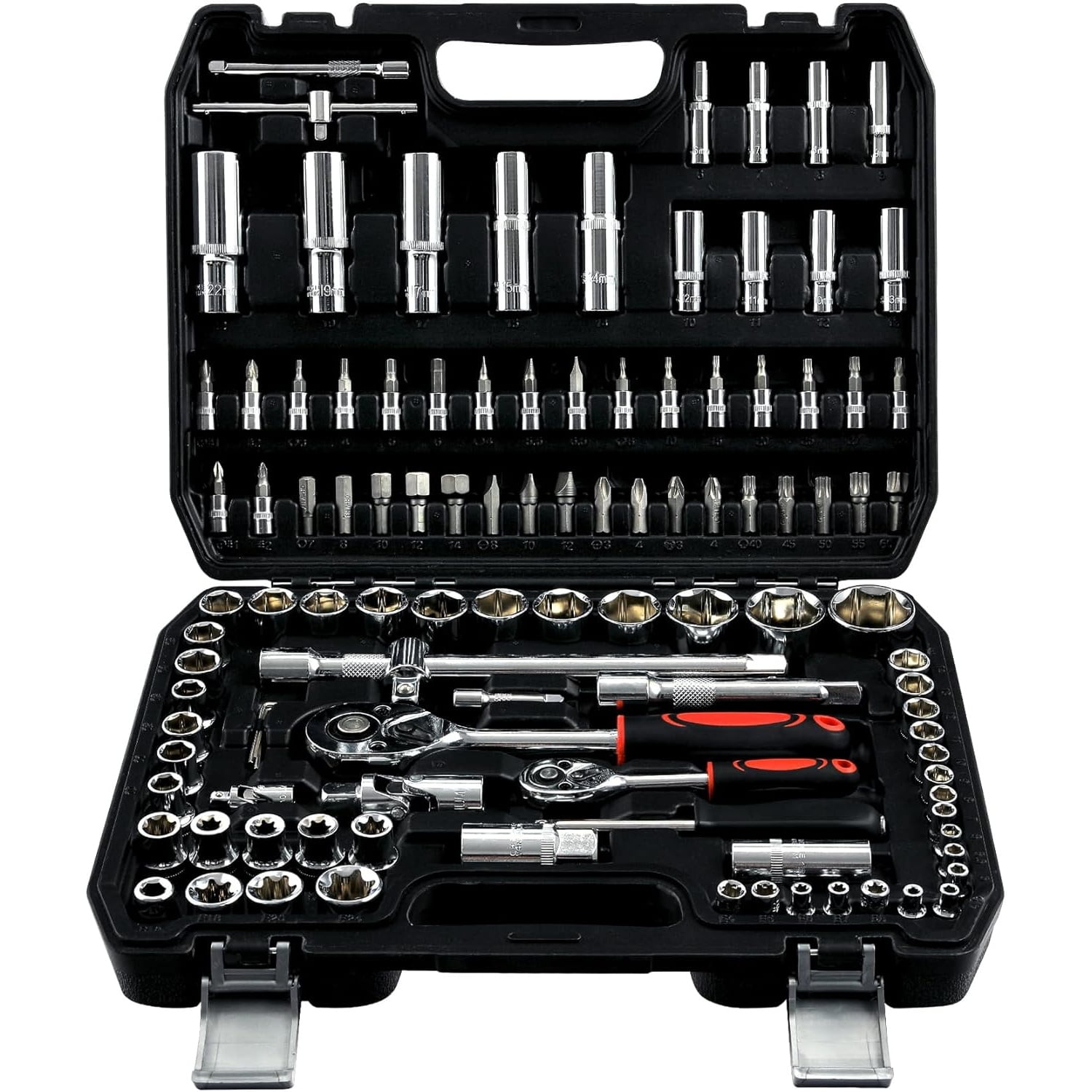 108 Piece Mechanics Tool Set Metric And Standard 1/4" & 1/2" Socket Set ...