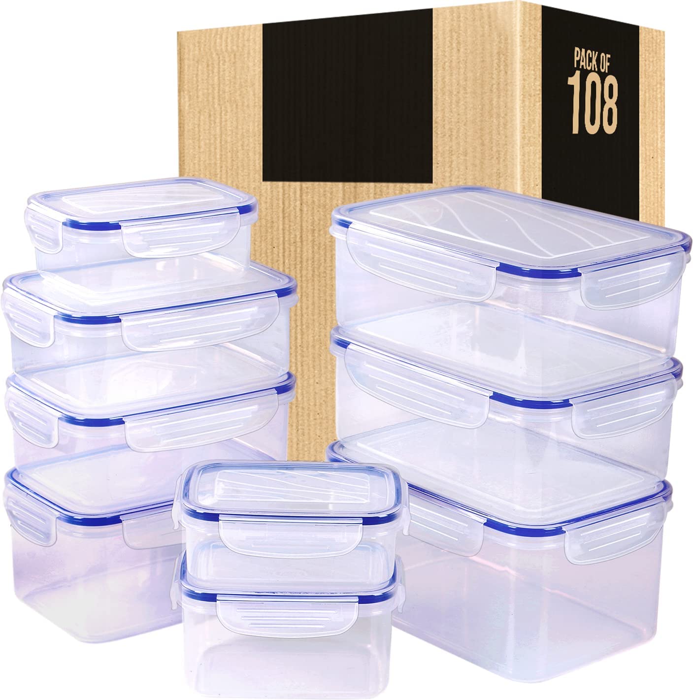108 Pieces Plastic Food Containers set (54 Containers and 54 Lids) Food ...