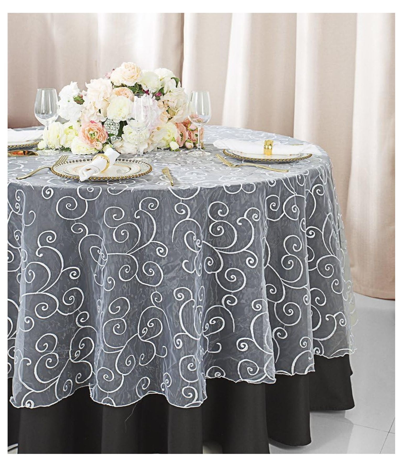 108" Round Embroidered Organza Sheer Table Overlays Toppers Organza ...
