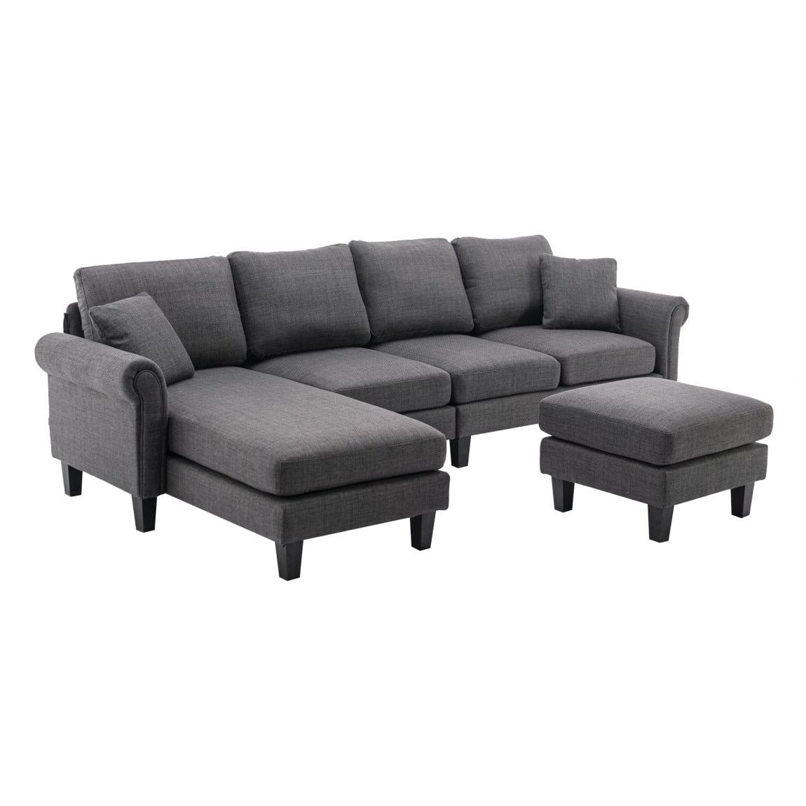 108" Sectional Sofa Couch with Ottoman, Contemporary L/U-Shape 4-Seat ...