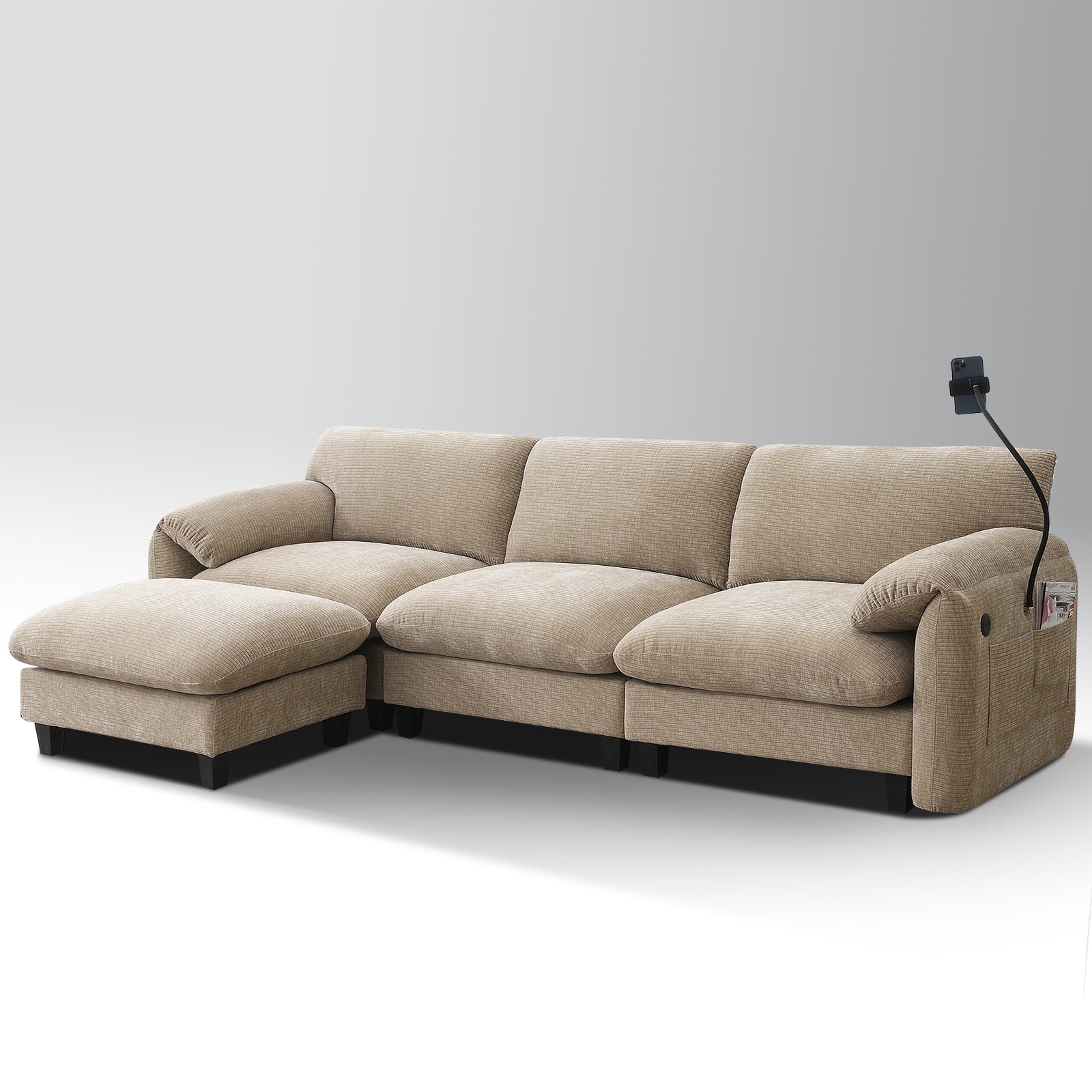 108" Side Storage Office Sofa, L-Shaped Modular Sectional Sofa with ...