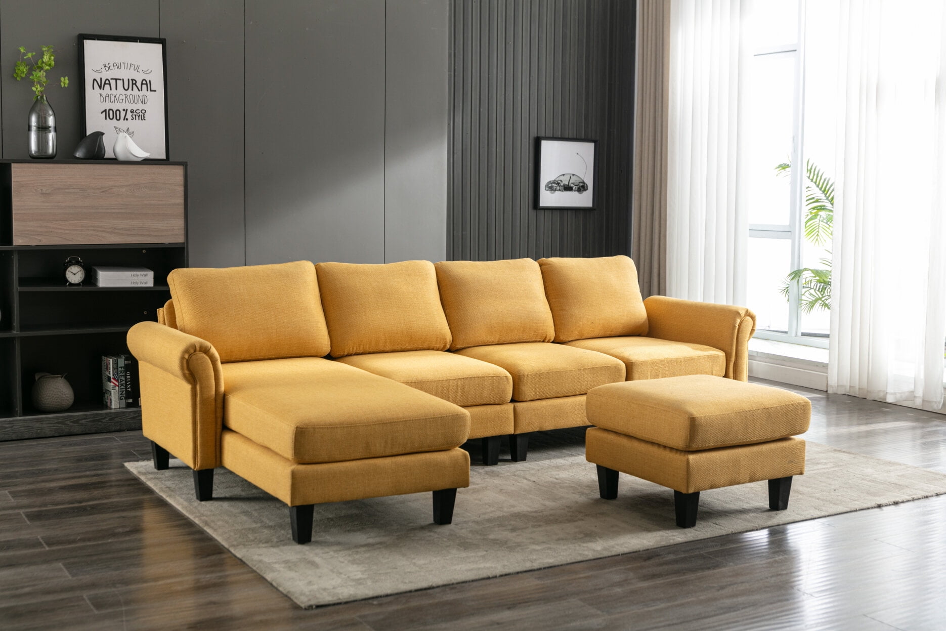 108"U-Shaped Sectional Sofa with Reversible Chaise and Movable Ottoman ...