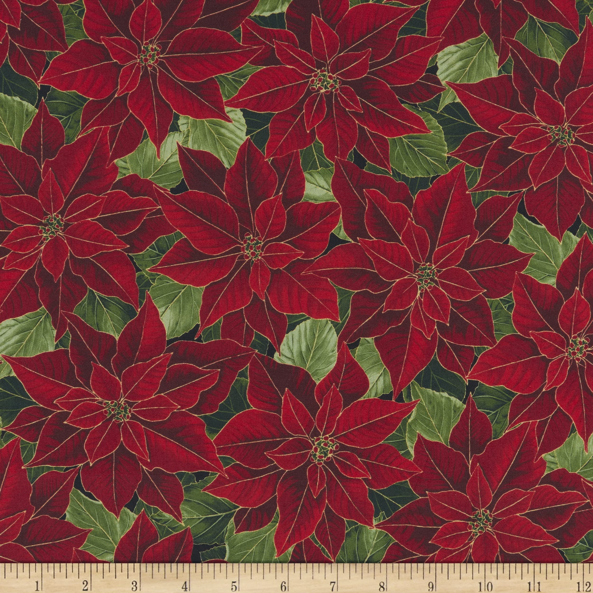108" Wide Quilt Backing Poinsettias Red Flowers Floral Christmas Winter ...