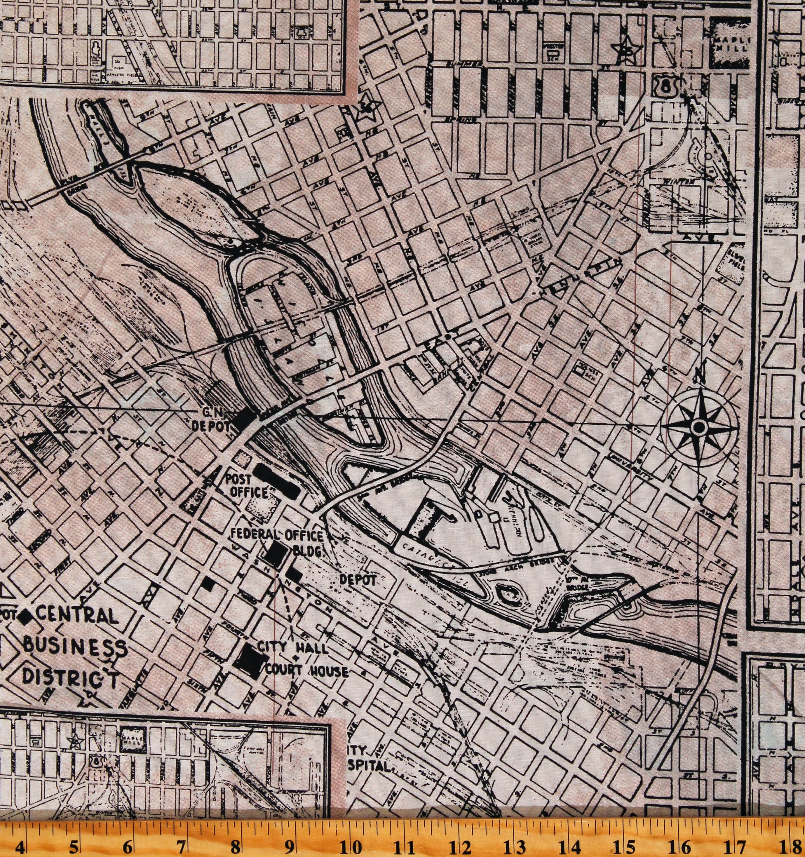 108" Wide Tim Holtz Eclectic Elements Quilt Backing Street Map Streets ...