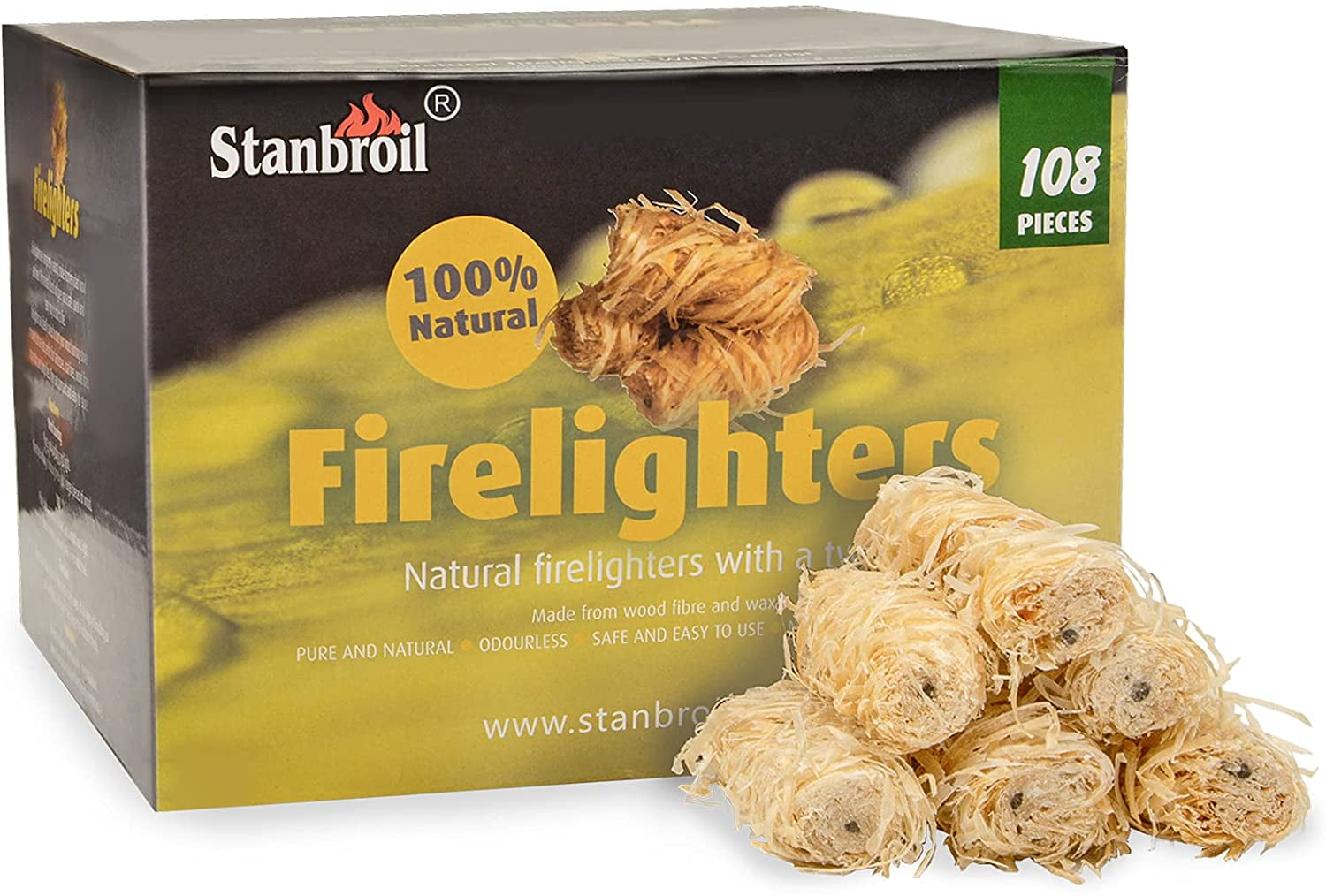 108 pcs Fire Starters, Natural Charcoal Starters Super Fast Lighting ...