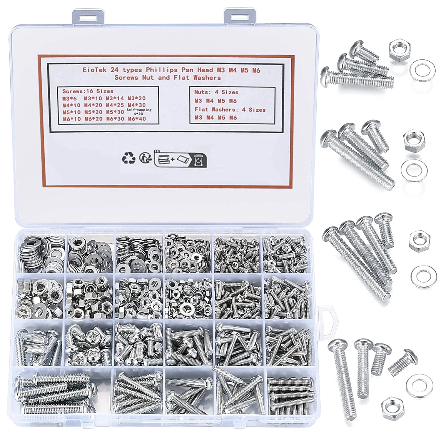 1080 Pcs Screws And Bolts And Nuts Assortment Kit Cross Pan Head Screws ...