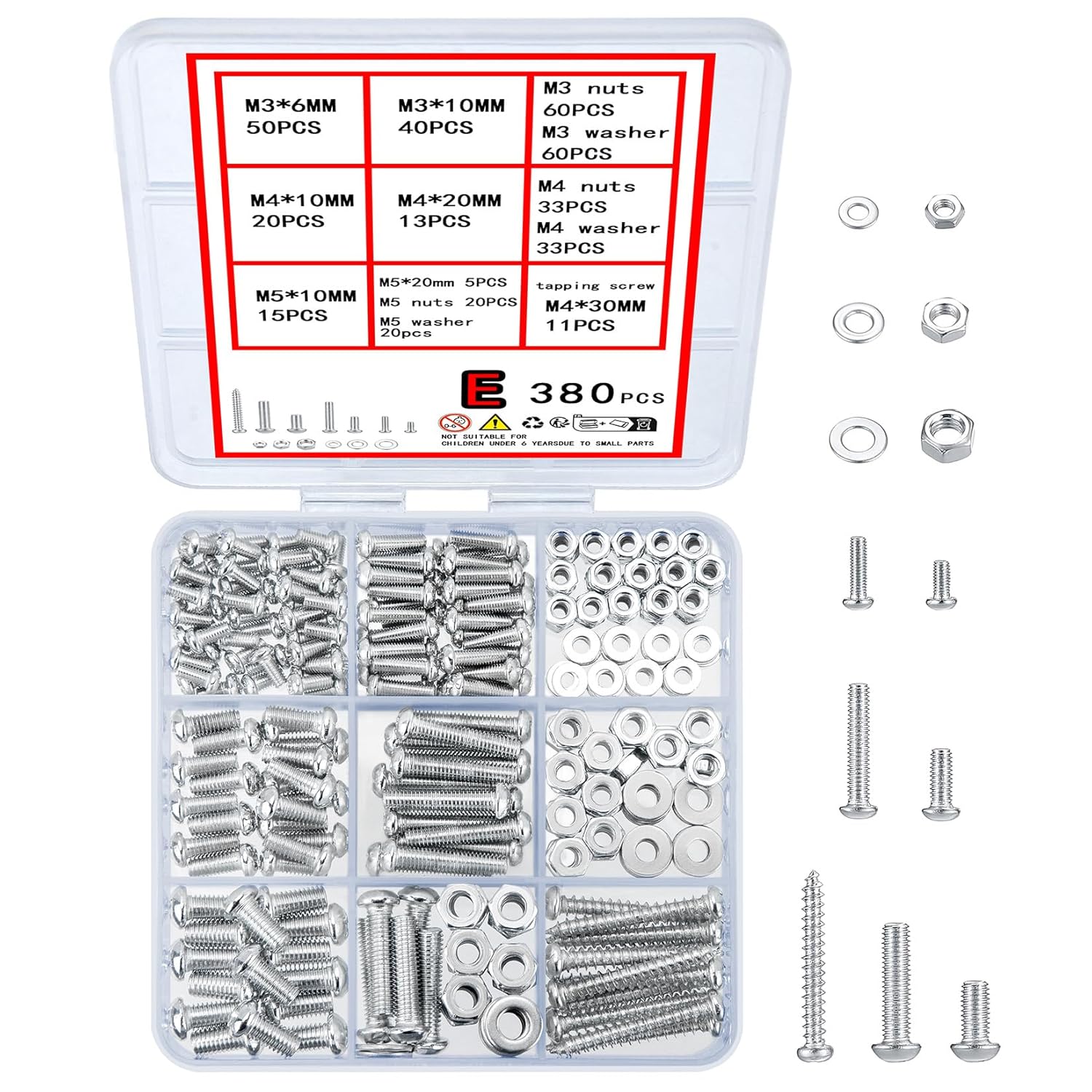 1080 Pcs Screws Bolts and Nuts Assortment Kit, Metric Machine Screws and Nuts and Flat Washers ...