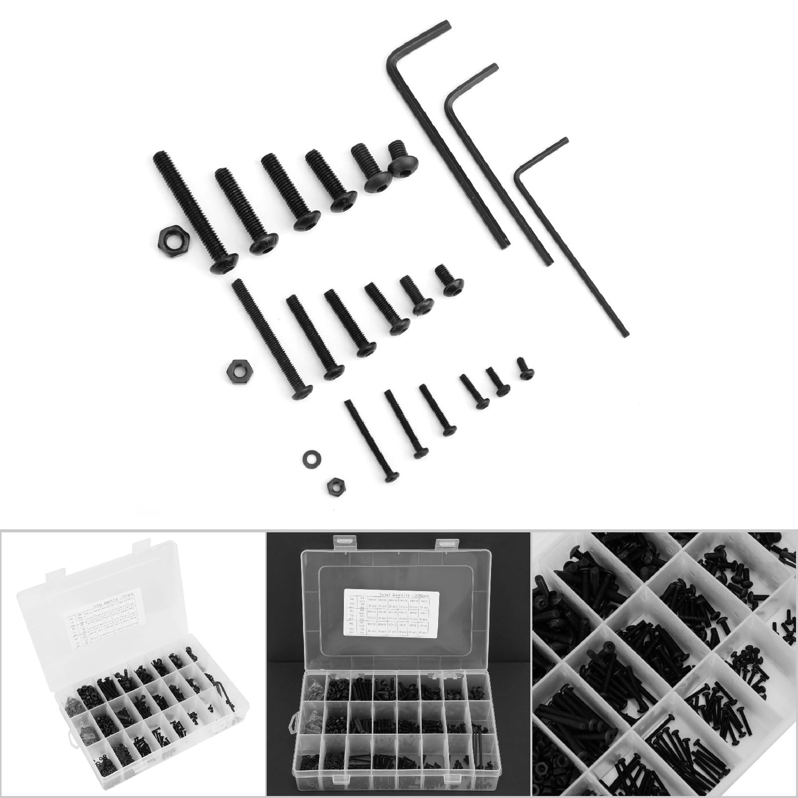 1080-Piece Black Carbon Steel Hex Bolt, Nut, and Flat Washer Assortment ...