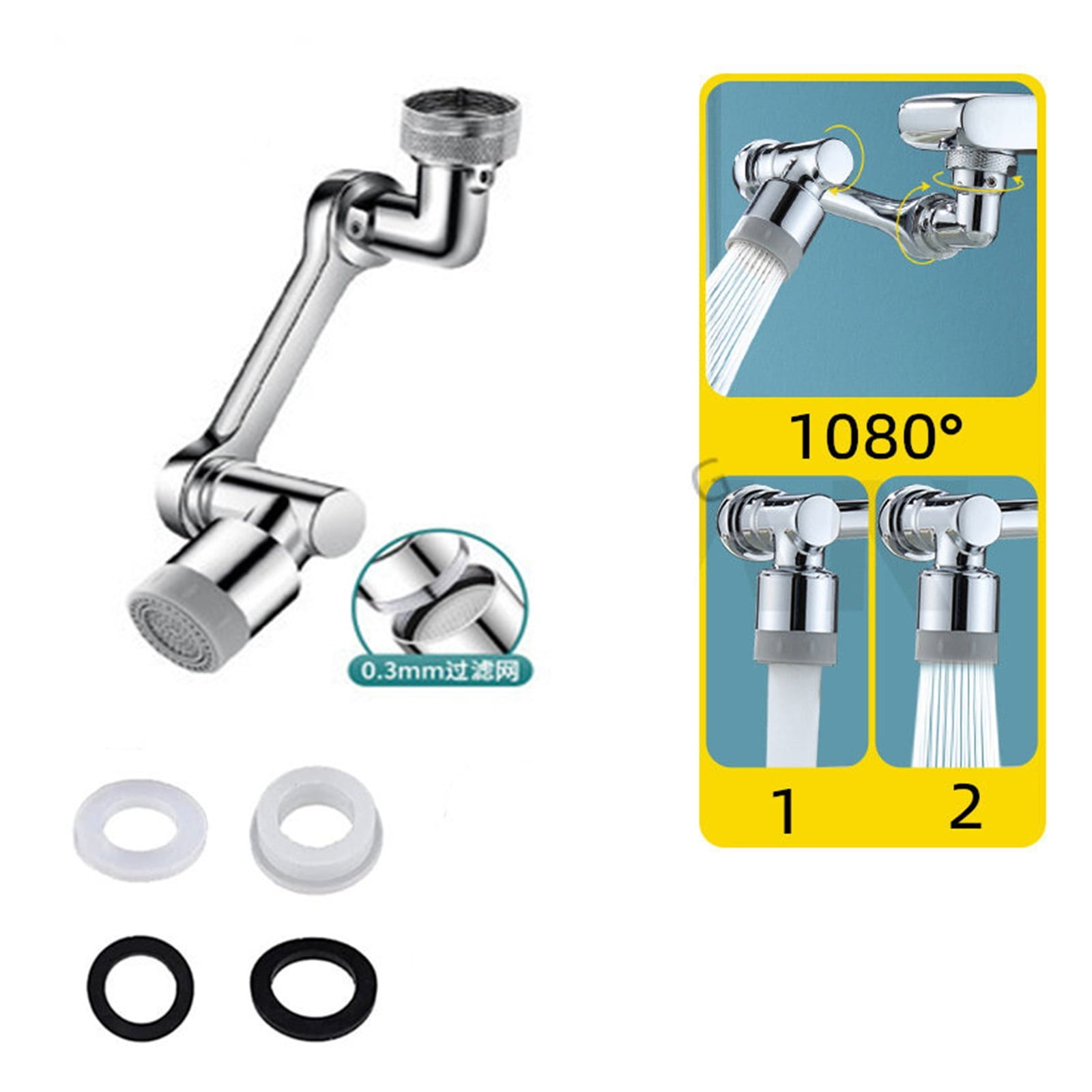 1080° Rotation Faucet Aerator Splash Dual Mode Kitchen Tap Extend Water ...