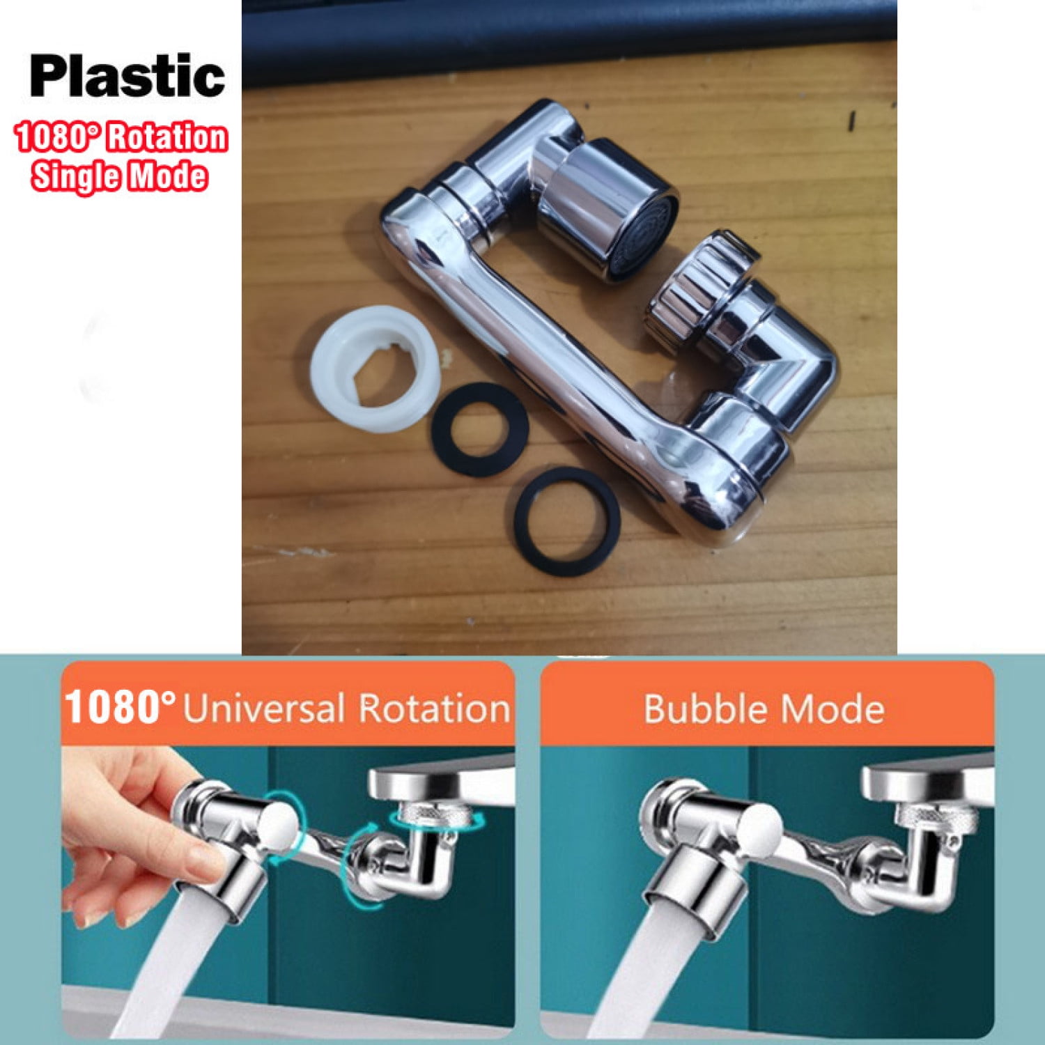 1080° Universal Rotation Faucet Extender Dual Mode Sprayer Head Kitchen ...