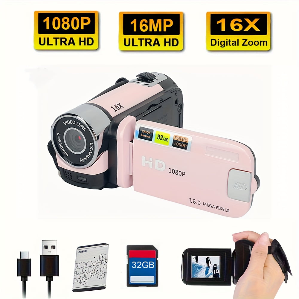 1080P 270° Flip Screen Camcorder - 16x Zoom with 32GB Card for Home ...